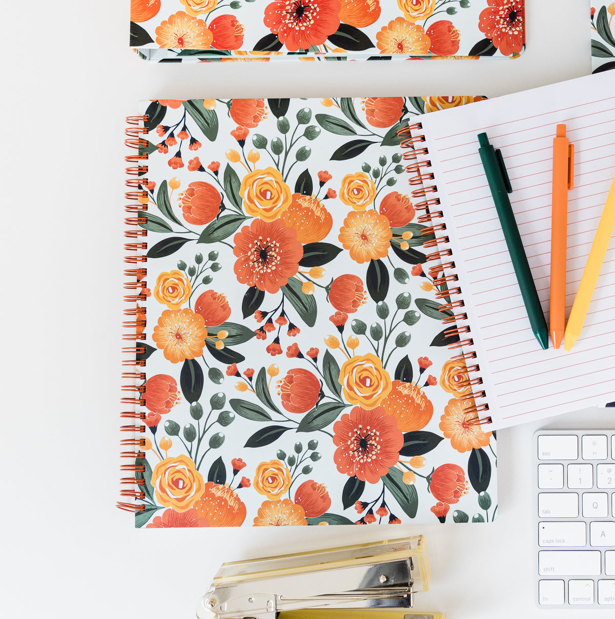 Large Notebook, Orange Floral - Steel Mill Gifts