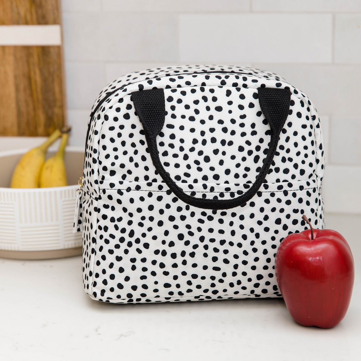 Small Lunch Tote, Black Dots - Steel Mill Gifts