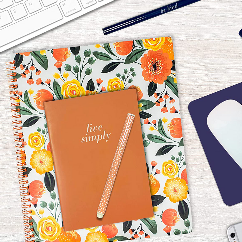 Large Notebook, Orange Floral - Steel Mill Gifts